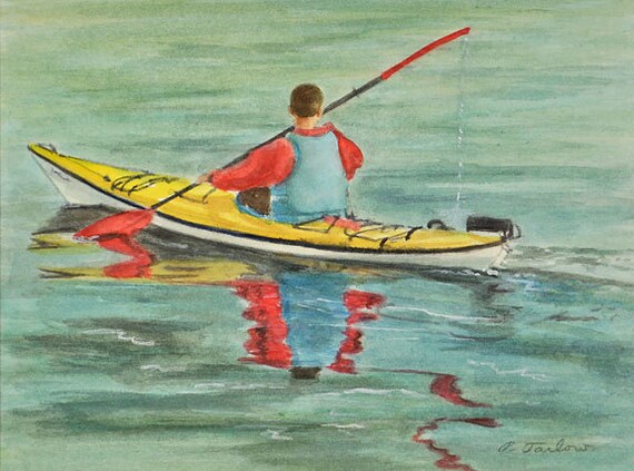 Man Kayaking Art Man and Boat Watercolor Boat and Man Print | Etsy