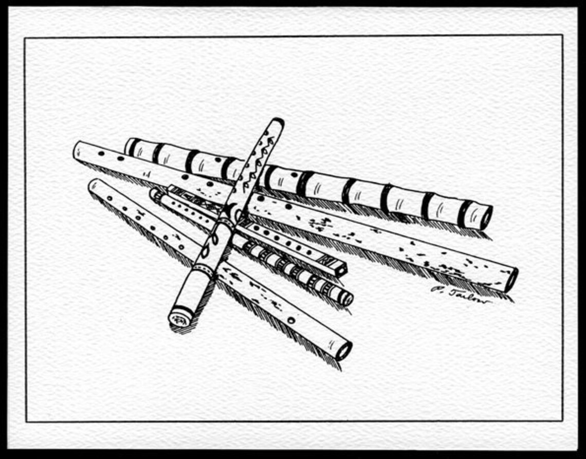 Pen and Ink Music Notecards Reed Flute Cards Set of 4 Blank - Etsy