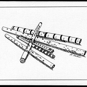Pen and Ink Music Notecards Reed Flute Cards Set of 4 Blank - Etsy