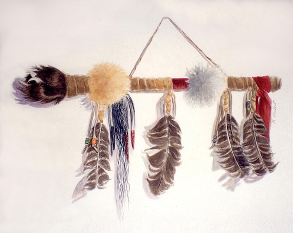 Native American Decor Shoshone Talking Stick Art Print Still Life Art Talking Stick Watercolor Painting by P. Tarlow Etsy UK