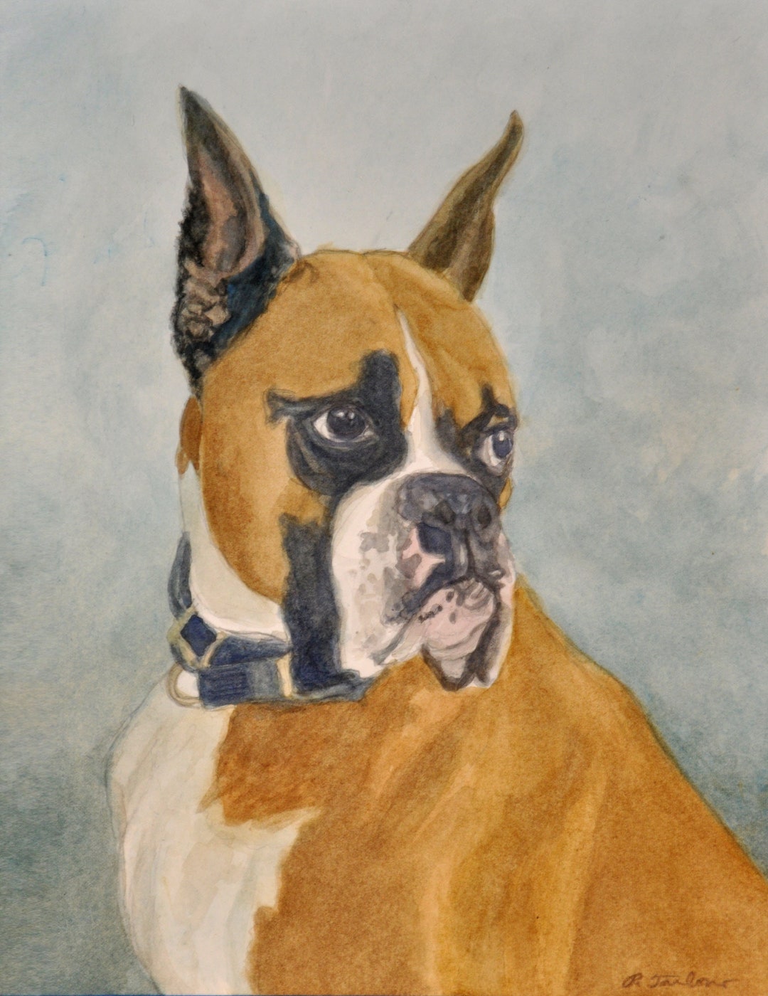 Boxer Dog Portrait Art Print, Boxer Dog Watercolor, Dog Portrait Art ...