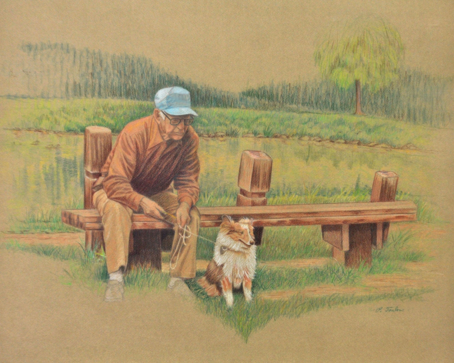 Old Man and Dog in Park Art Man and Dog Art Print Old Man - Etsy