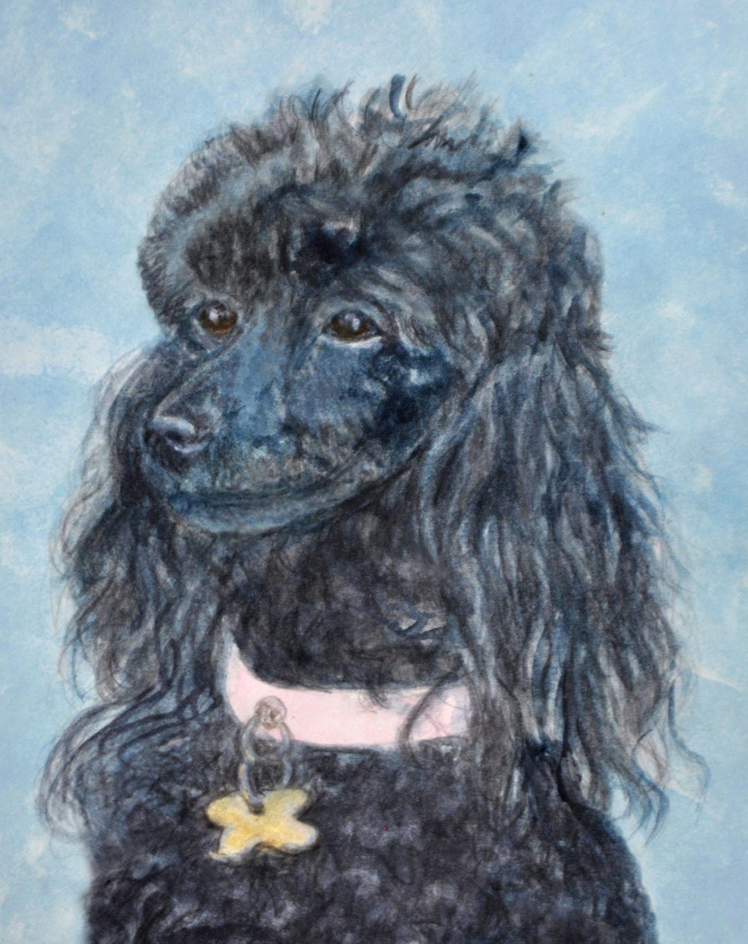 Black Poodle Watercolor Portrait Art Print, Poodle With Pink Collar ...