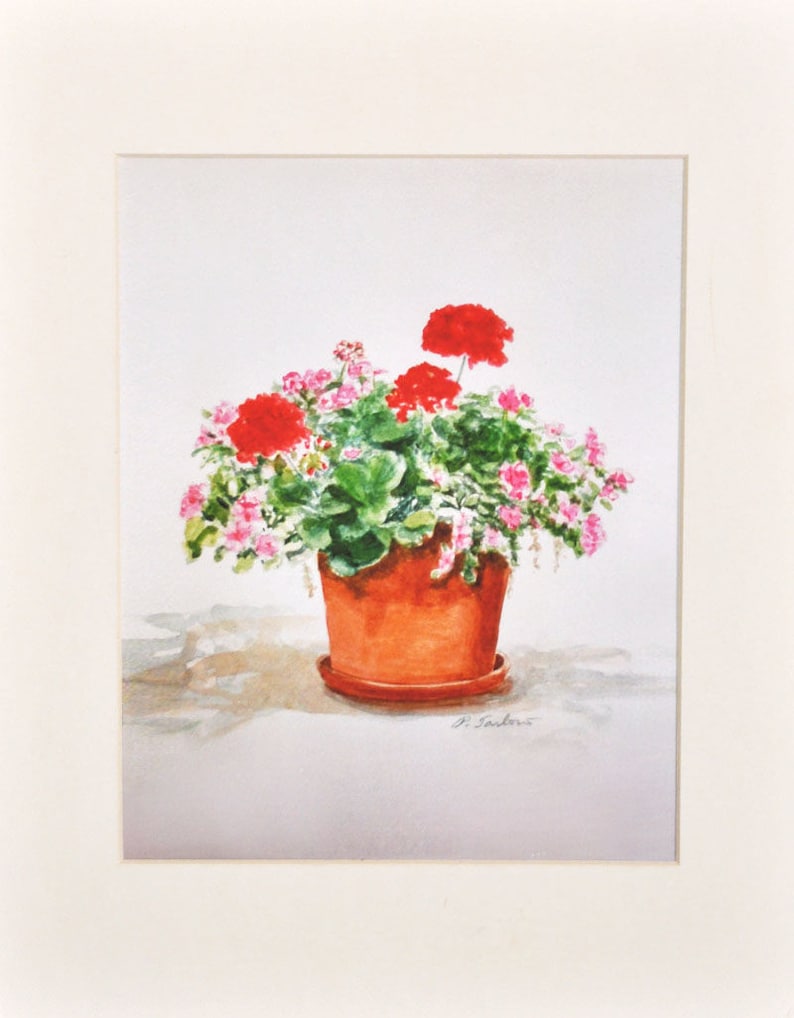 Geranium Art Print Red Geraniums in Planter Art Watercolor - Etsy