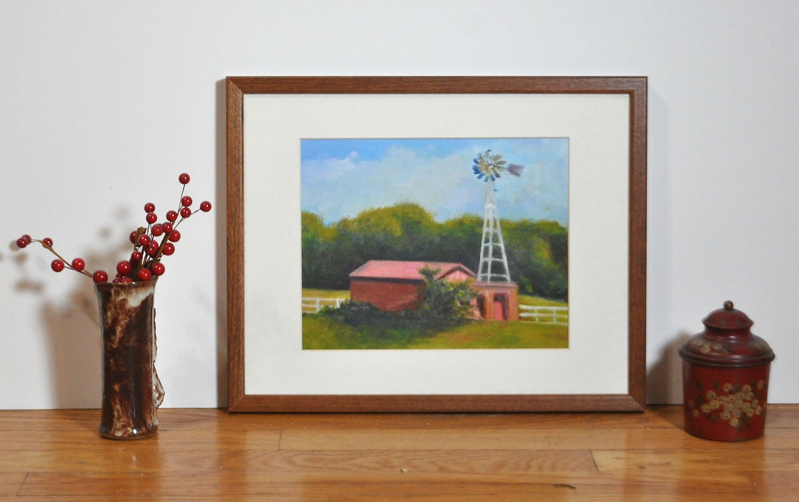 Red Barn and Windmill Art Print Summertime Farm Landscape | Etsy