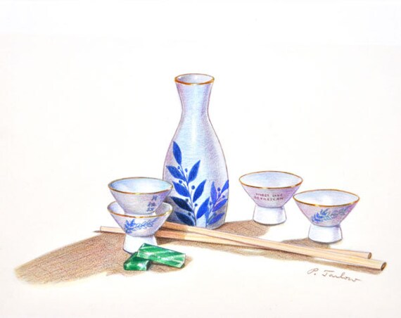 Japanese Sake Food Art Japanese Sake Set Art Print Kitchen | Etsy