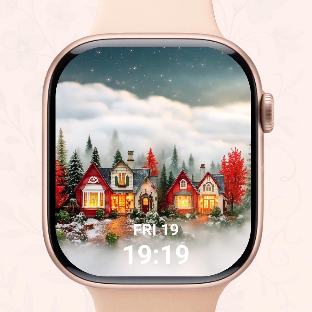 Christmas Village Smartwatch Wallpaper | Cozy Winter Scene (digital ...