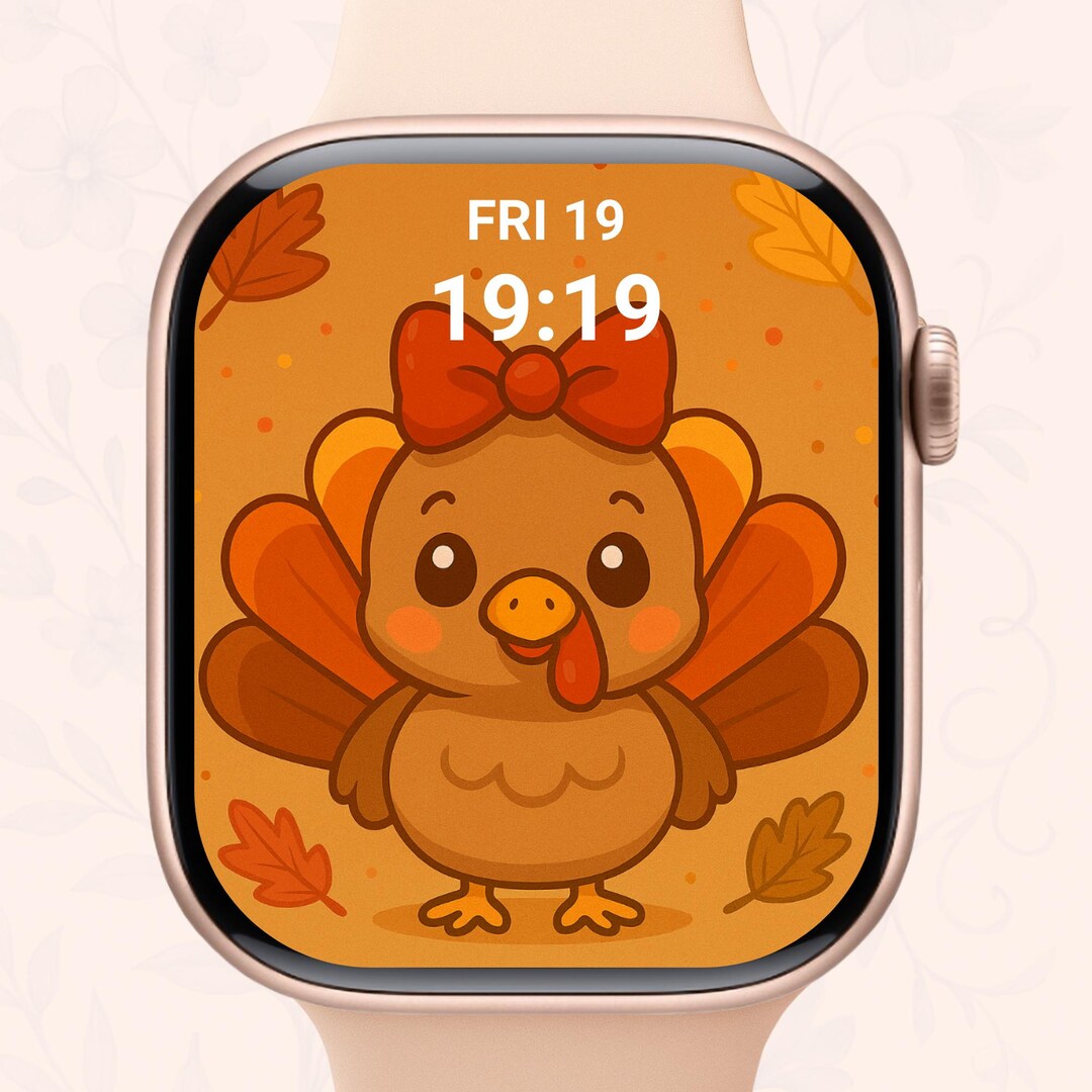 Kawaii Turkey Watch Face, Thanksgiving Smartwatch Wallpaper (digital ...