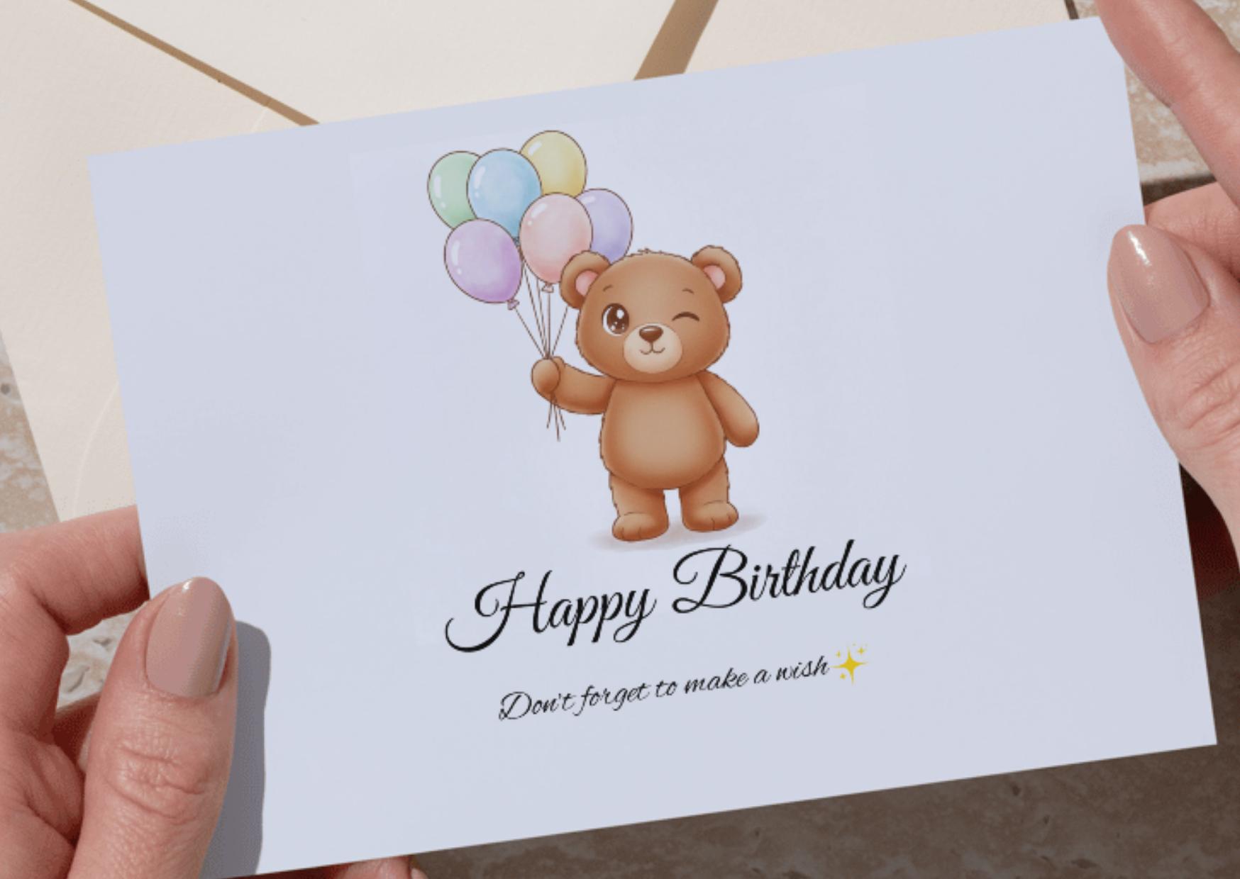 Editable Bear Birthday Card | Canva Template (PDF) - Etsy
