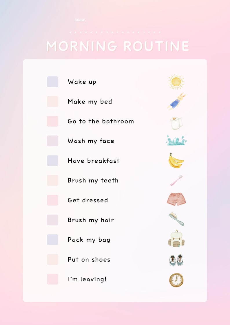 Kids Morning Routine Chart | Printable Checklist for Kids | Editable ...