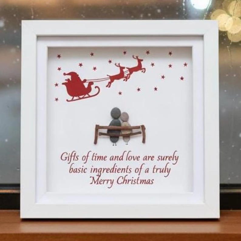 Christmas Pebble Art Frame Santa Sleigh Couple on Bench 'gifts of Time ...
