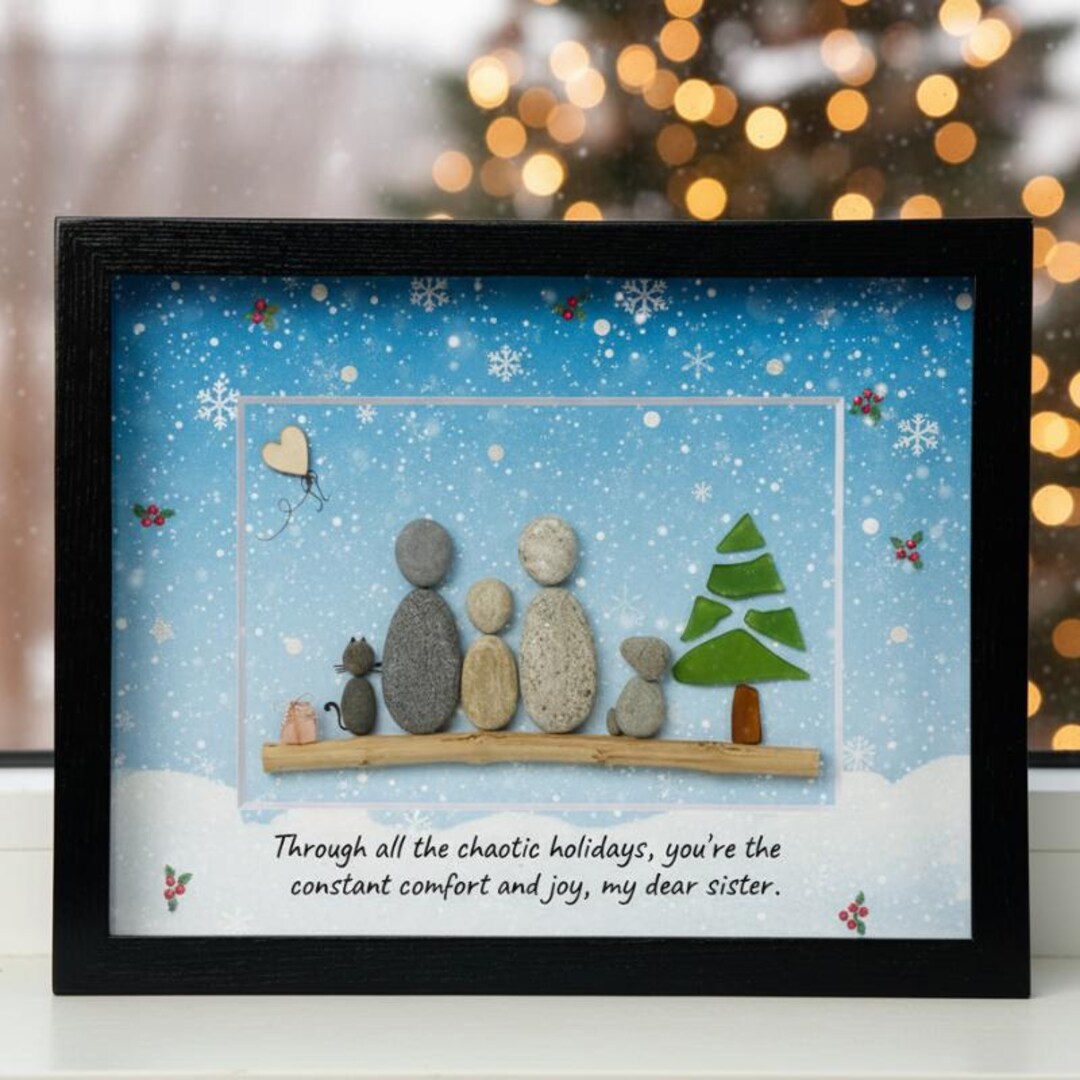 Handmade Pebble Art Winter Frame, Sentimental Sister Gift - Etsy