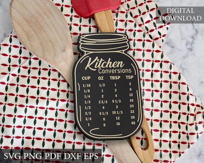 Mason Jar Kitchen SVG, Conversion Chart Svg, Fridge Magnet Laser Cut ...