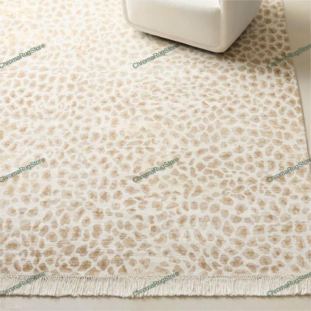 Hand Knotted Beige Animal Print Rug, Modern Neutral Leopard Pattern ...