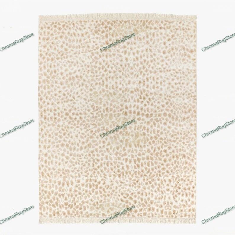 Hand Knotted Beige Animal Print Rug, Modern Neutral Leopard Pattern ...