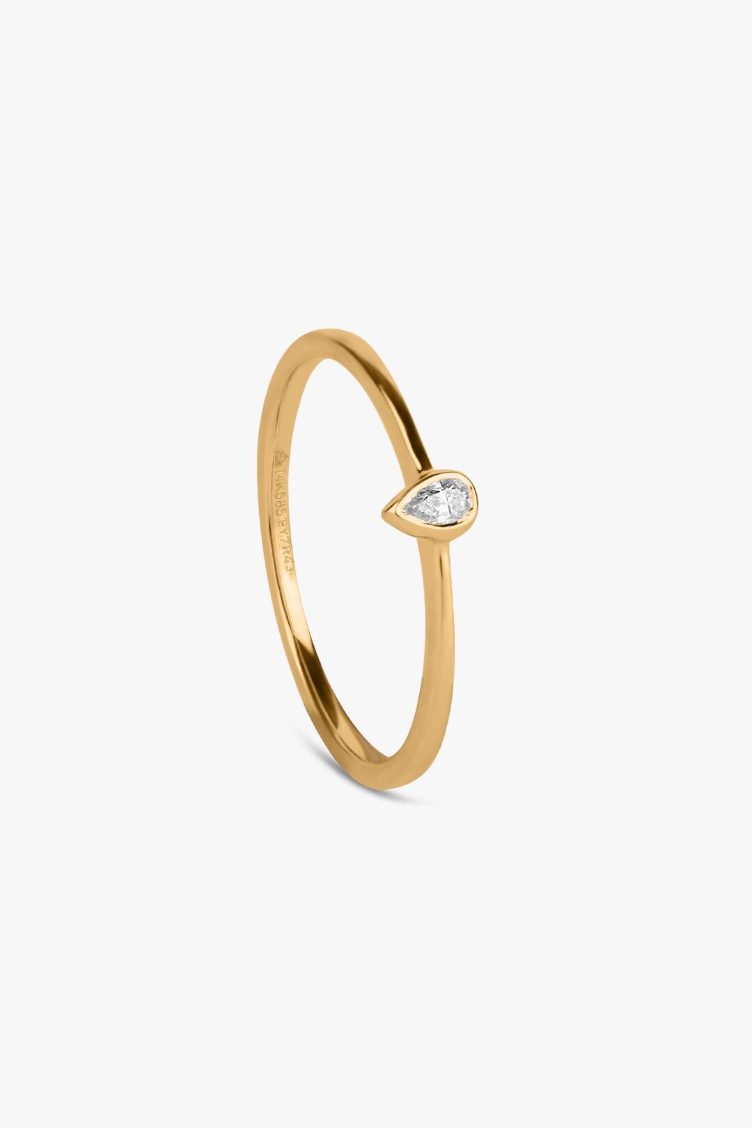 Bezel Set Pear Diamond Stackable Ring 14k 18k Real Gold Lab Grown ...
