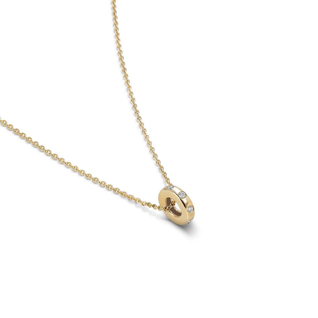 Flush Set Diamond Rondels Charm Necklace 14k 18k Real Gold Round Cut ...