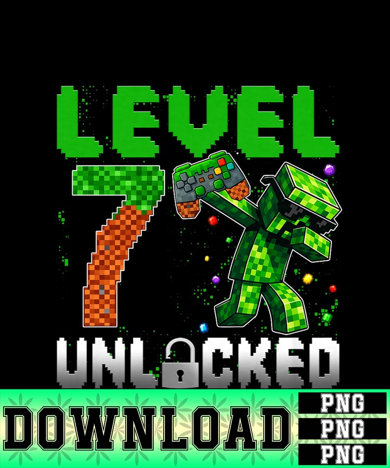 Level 7 Unlocked 7th Birthday Boy PNG, Pixel Gamer Birthday Design ...