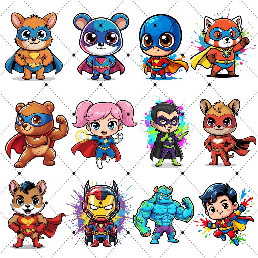 Cute Superhero Animals Clipart Bundle | Chibi Hero Characters | AI ...