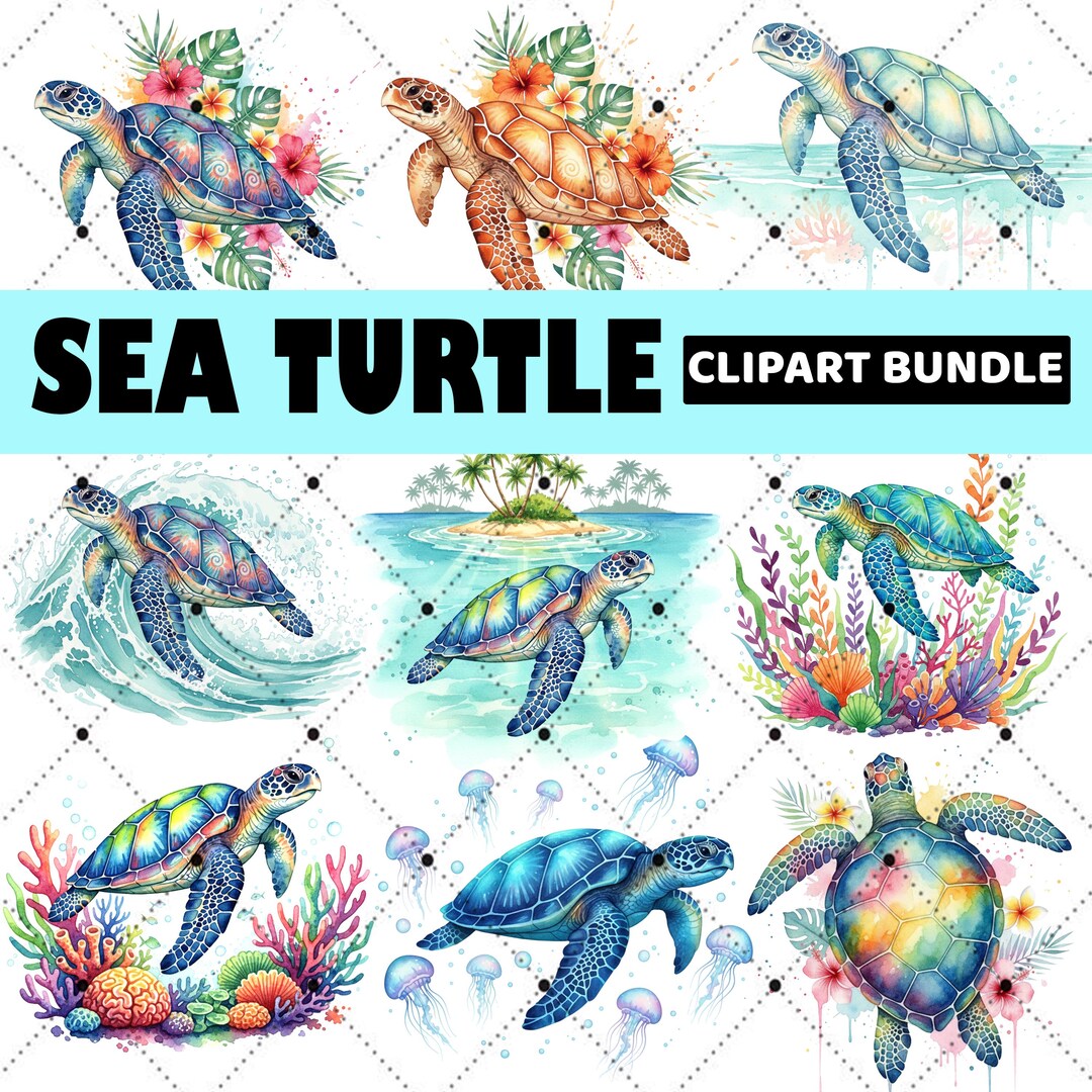 Sea Turtle Clipart Bundle | Watercolor PNG | Ocean Animals | Tropical ...