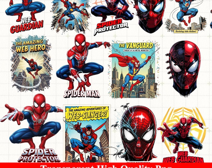 Spider Hero PNG Bundle | Comic Superhero Clipart (canva Editable) - Etsy