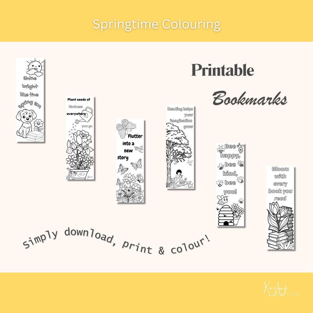 Spring Coloring Bookmarks: Kids Printable Reading Activity (PDF) - Etsy