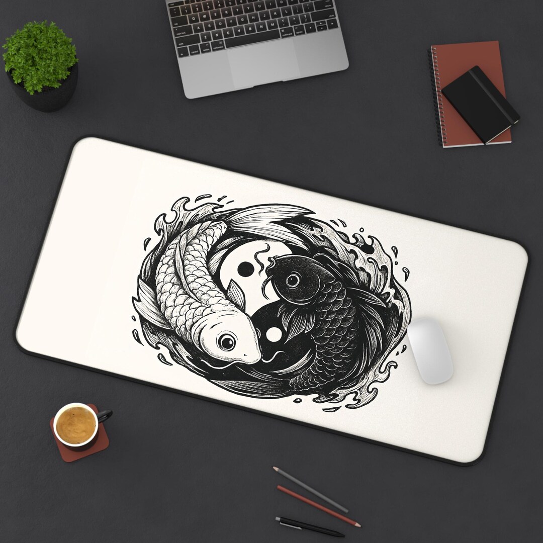 Yin Yang Koi Fish Desk Mat: Zen Office Decor - Etsy