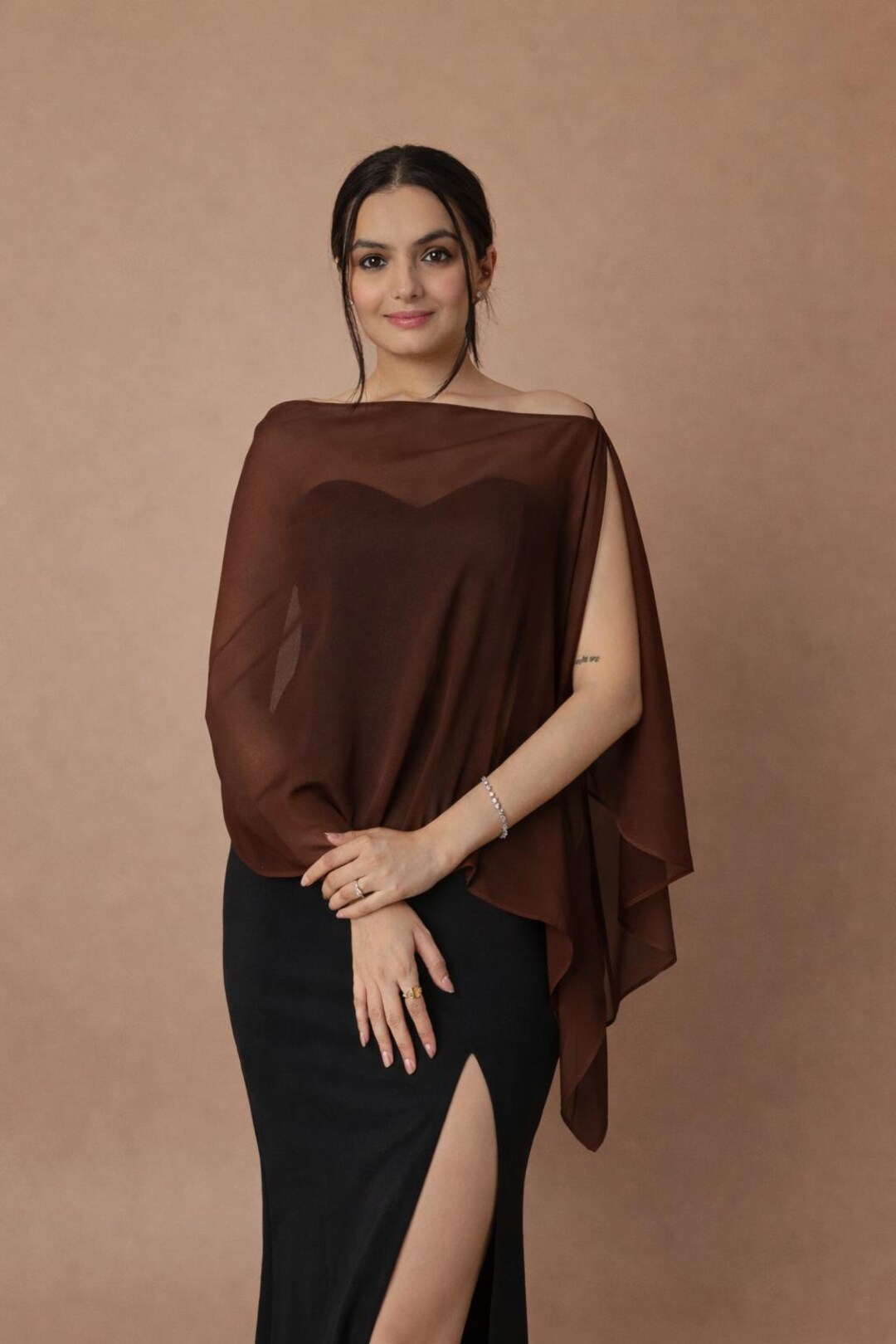 Chocolate Brown Capelet Shrug Wrap off Shoulder Cape Sheer Scarf ...
