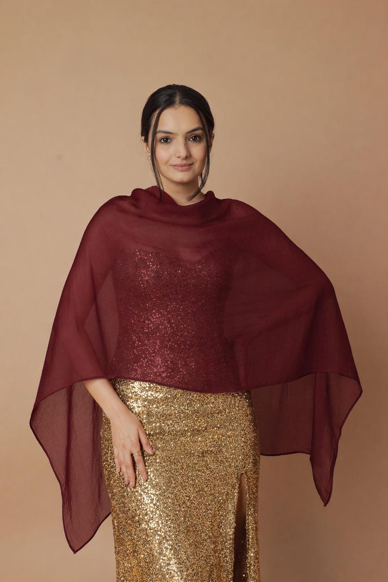 Burgundy Capelet Shrug Greek Style Wrap off Shoulder Cape Sheer Scarf ...
