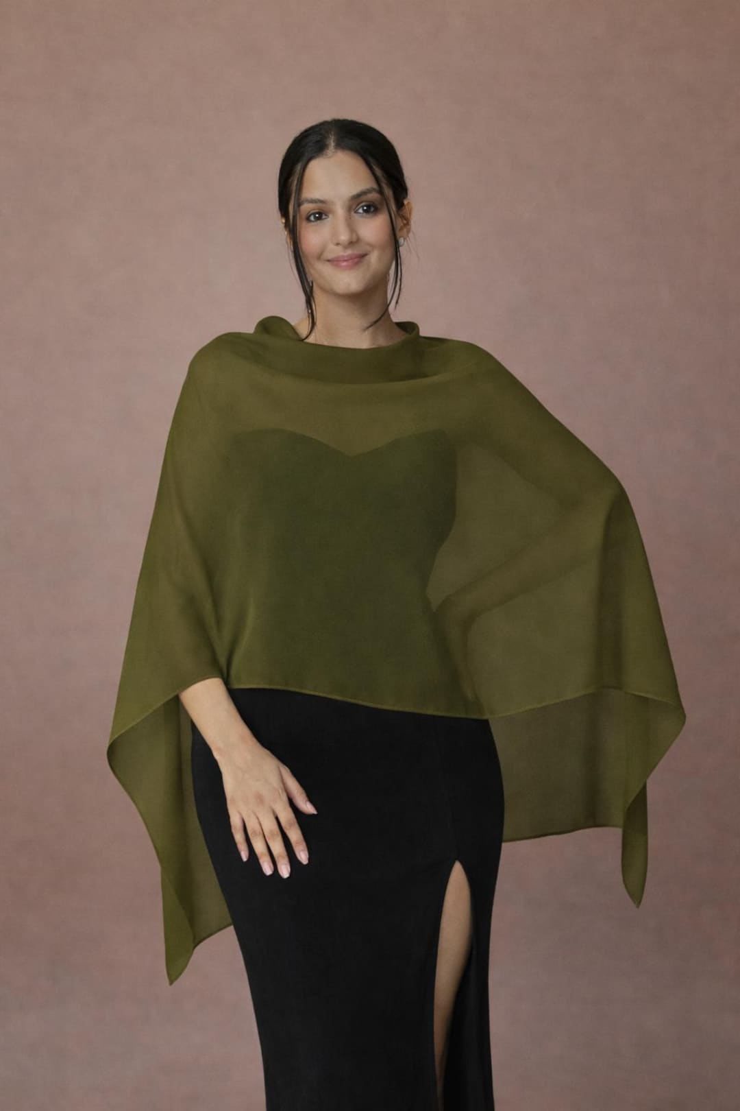 Olive Green Chiffon Capelet: Greek Style Evening Shawl - Etsy