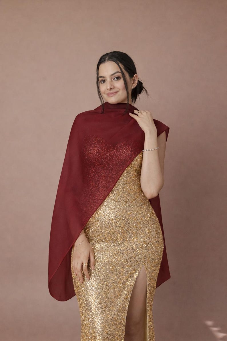 Burgundy Capelet Shrug Greek Style Wrap off Shoulder Cape Sheer Scarf ...