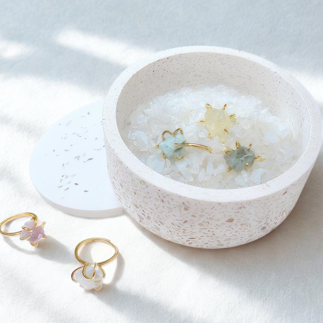 Crystal Gypsum Cleansing Bowl Jewelry Box Geode Ring Holder White ...