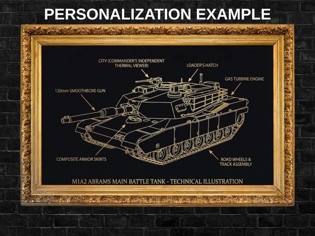 Personalized M1 Abrams Tank Blueprint Wall Art, Custom Army Gift With ...