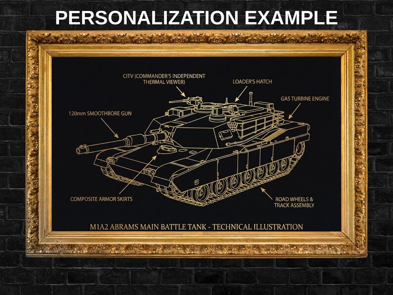 Personalized M1 Abrams Tank Blueprint Wall Art, Custom Army Gift With ...