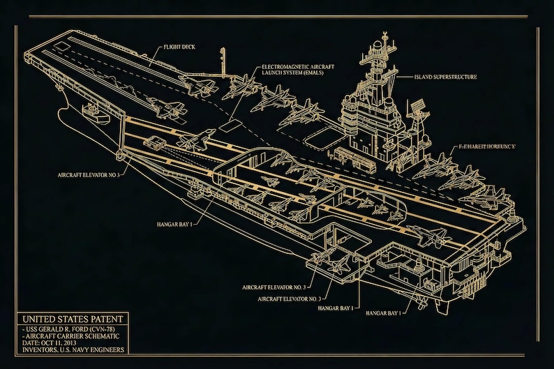 USS Gerald R. Ford Aircraft Carrier Patent Print, Navy Blueprint ...