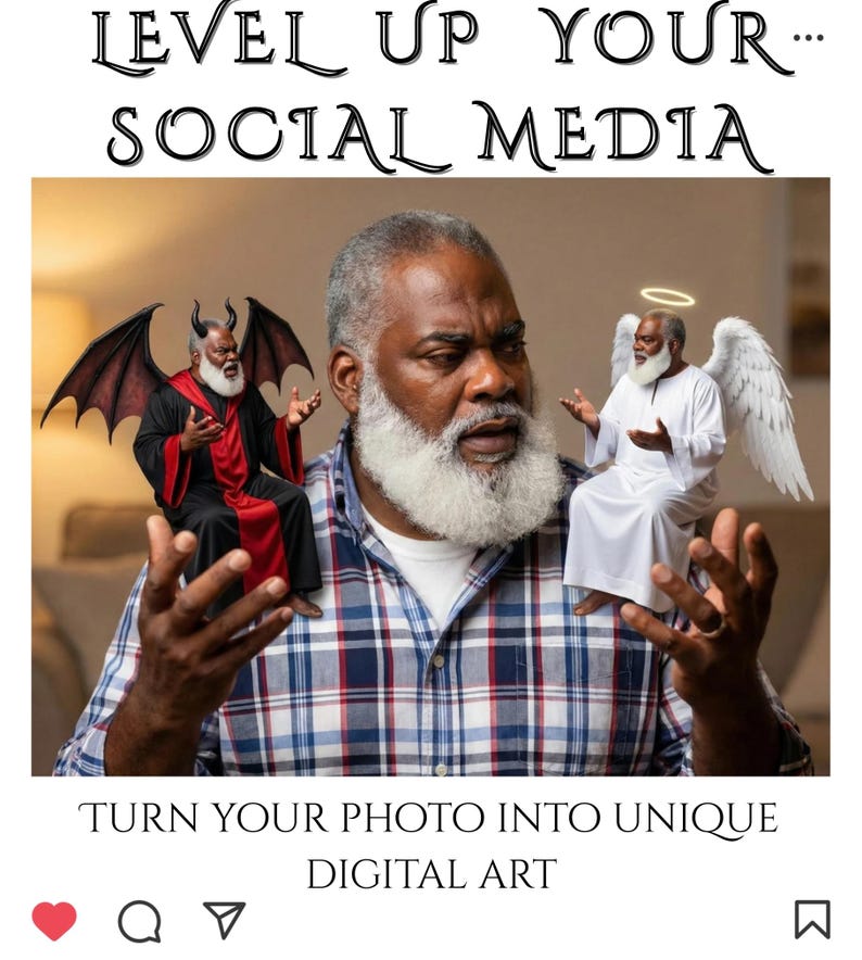 Custom Angel & Devil Portrait From Photo, Funny Shoulder Conscience Art ...