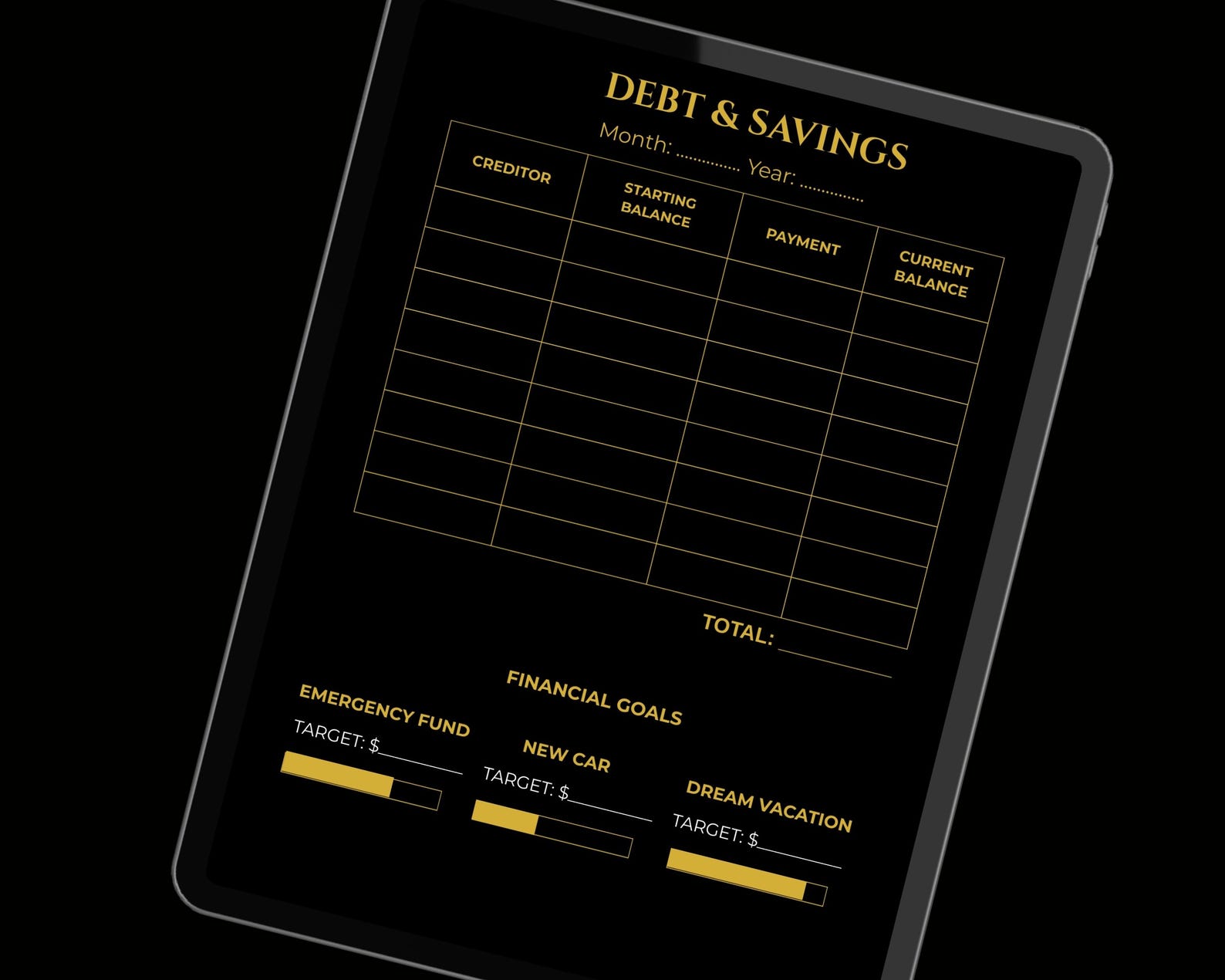 Executive Digital Budget Planner for iPad | Dark Mode Finance Tracker ...