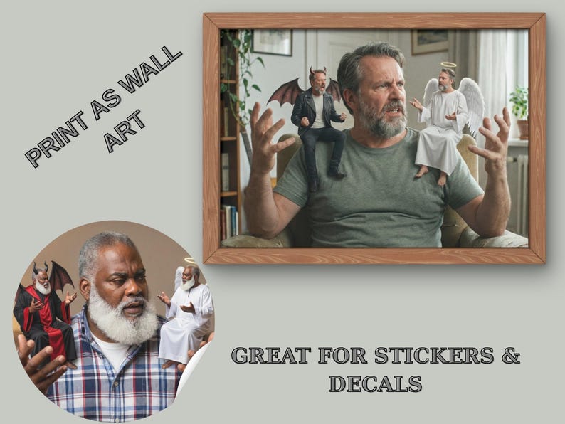 Custom Angel & Devil Portrait From Photo, Funny Shoulder Conscience Art ...