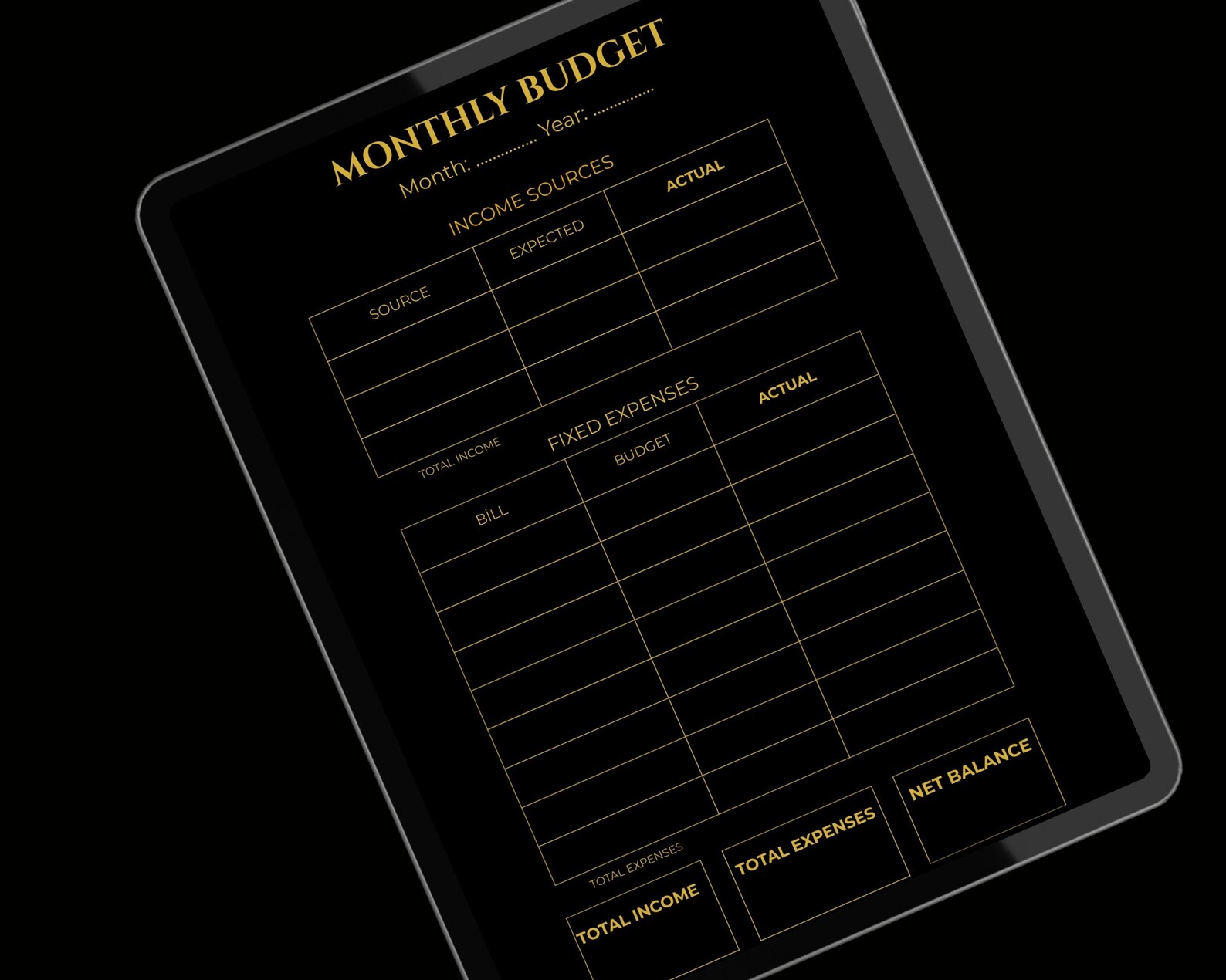 Executive Digital Budget Planner for iPad | Dark Mode Finance Tracker ...