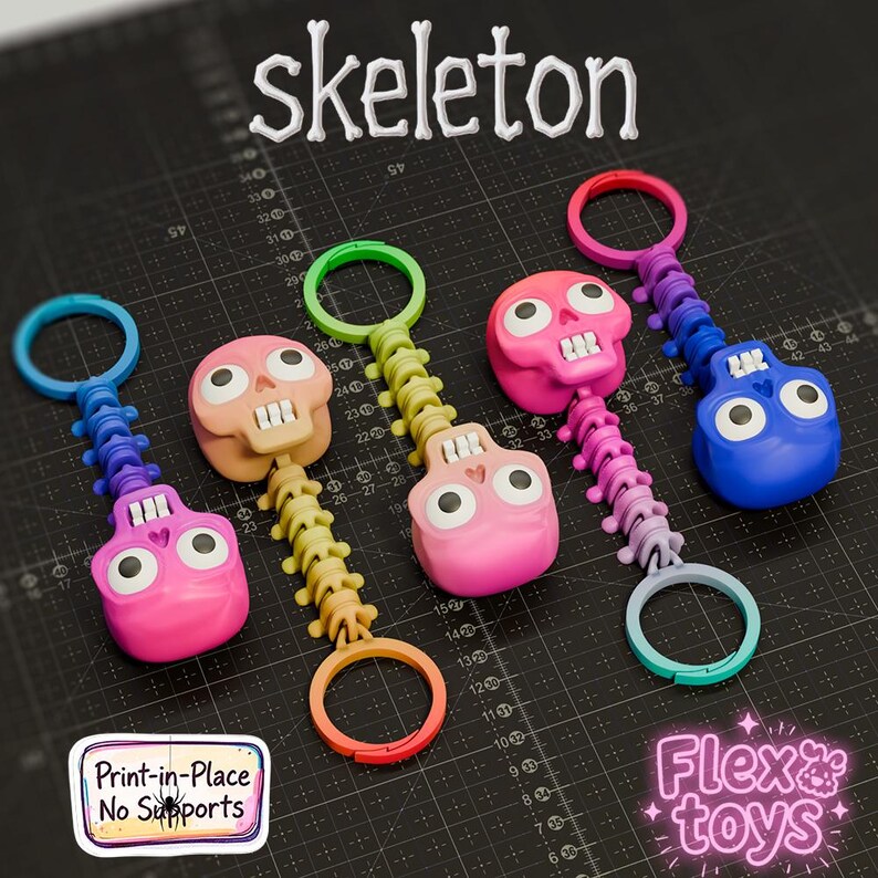 Flexi Skeleton Charm – Printable STL Keychain | Print-in-place, No ...