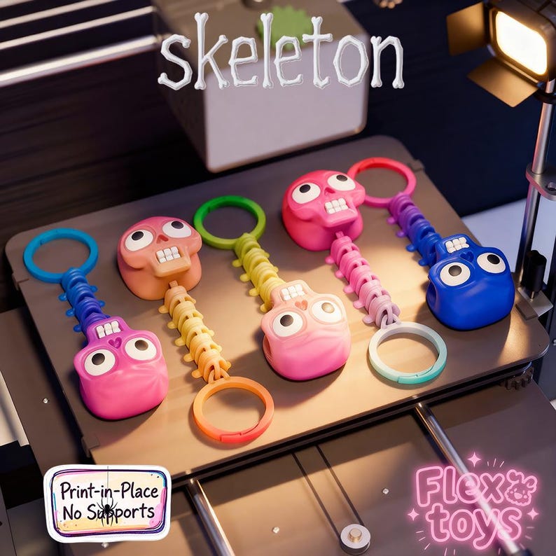 Flexi Skeleton Charm – Printable STL Keychain | Print-in-place, No ...