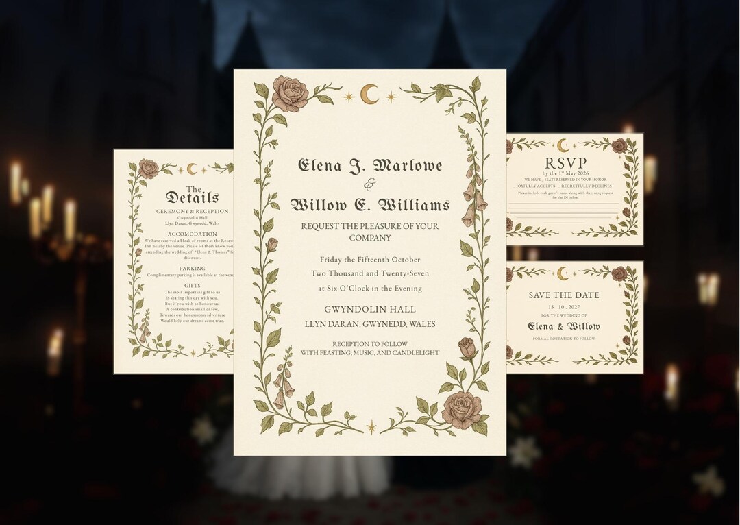 Vintage Floral Whimsigoth Storybook Wedding Stationery Suite - Canva ...