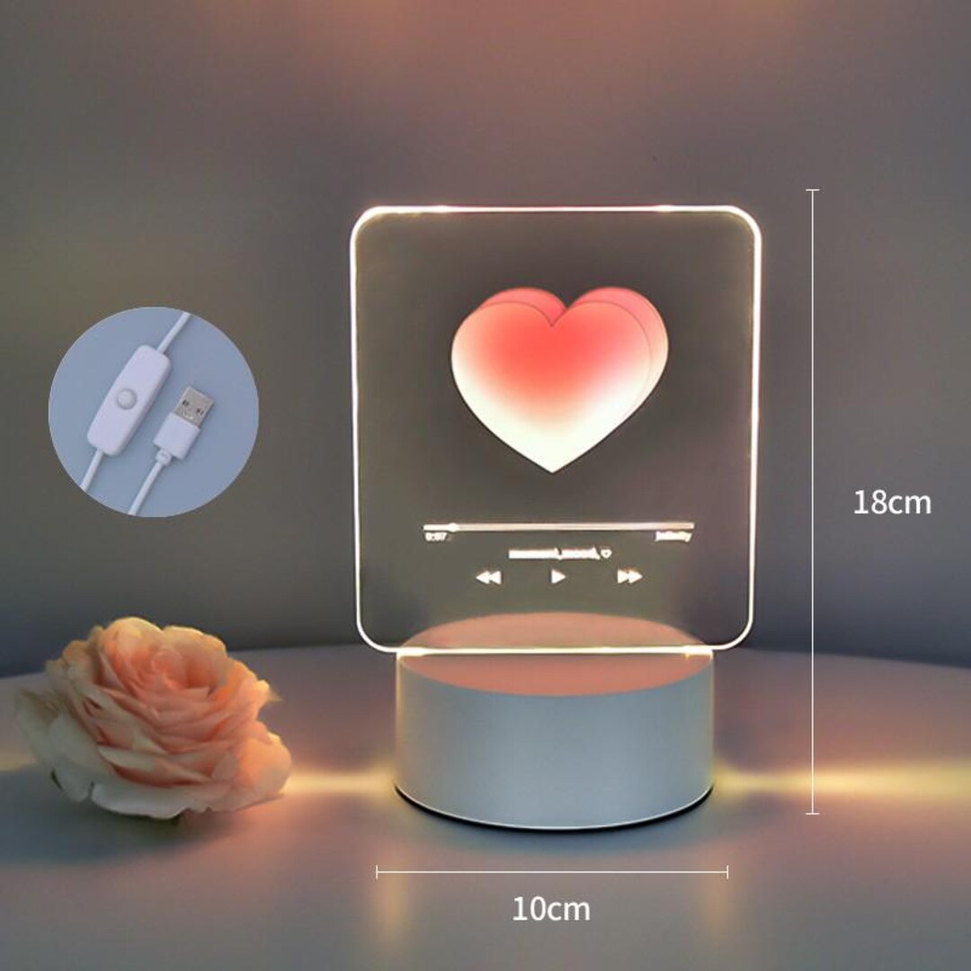3D Heart and Rose LED Night Light for Couples, Romantic Bedside Lamp ...