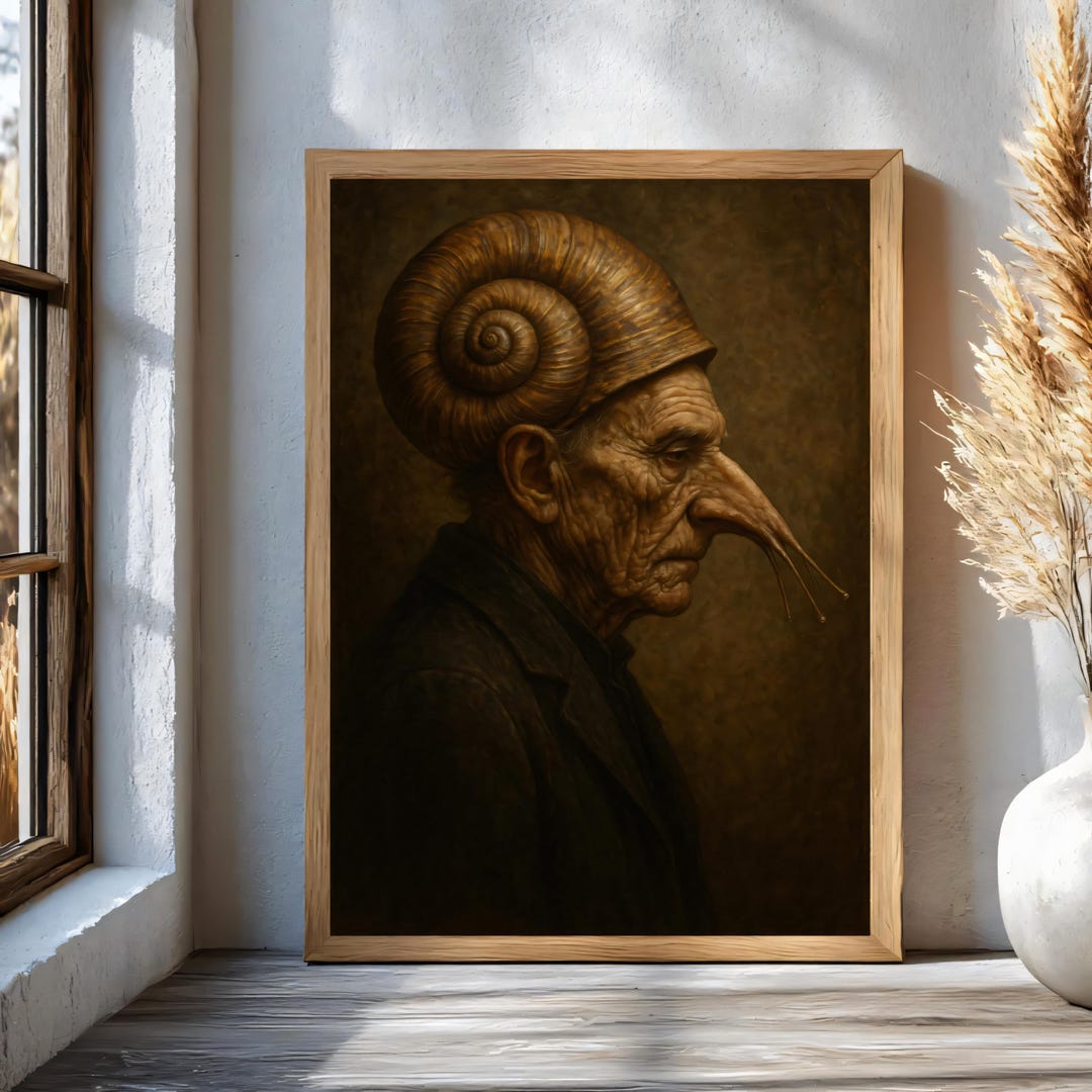 Printable Poster Surreal Snail Saga Portrait, Dark Academia Wall Art ...