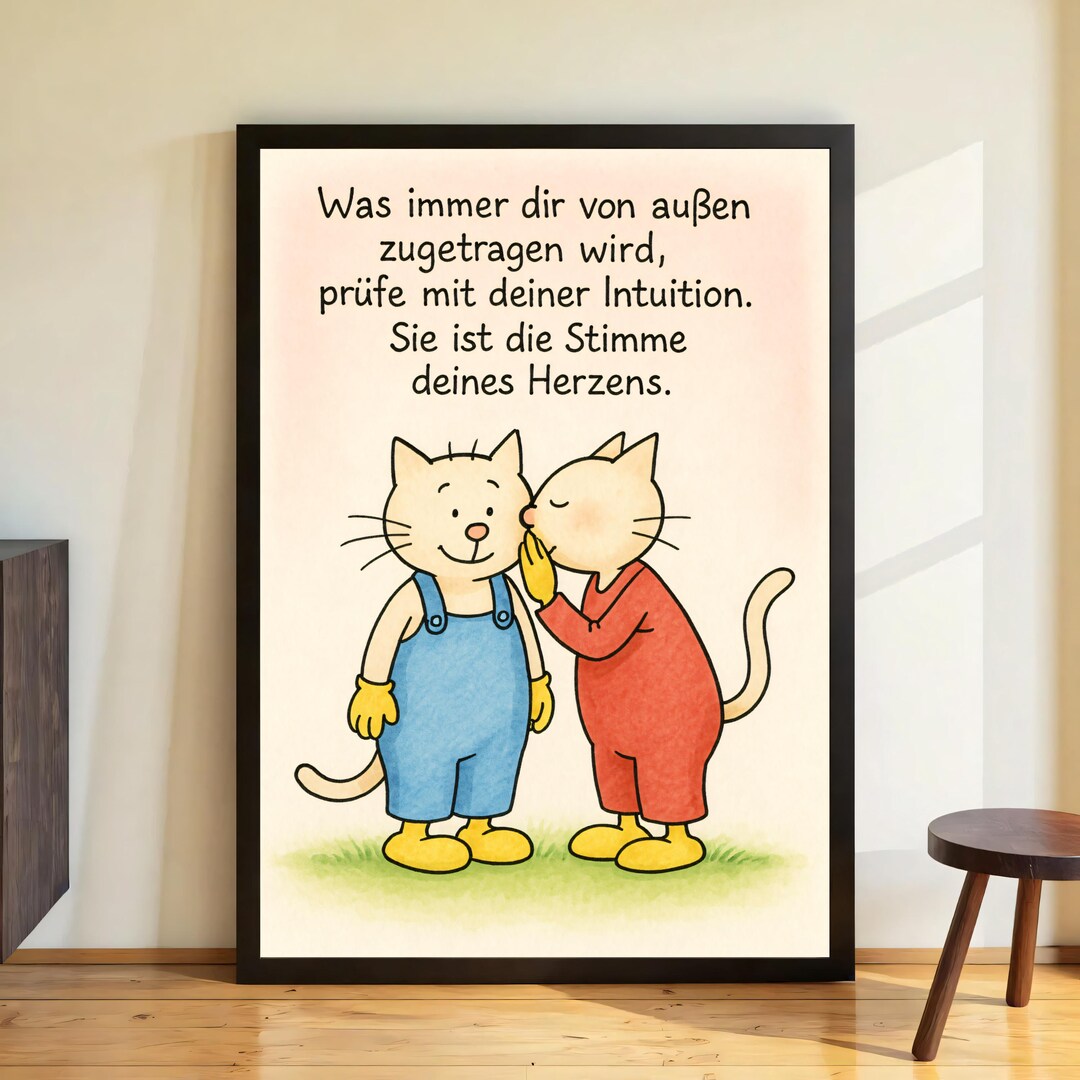 Cat Quote Poster – Intuition Saying Wall Art With Mindfulness & Heart ...