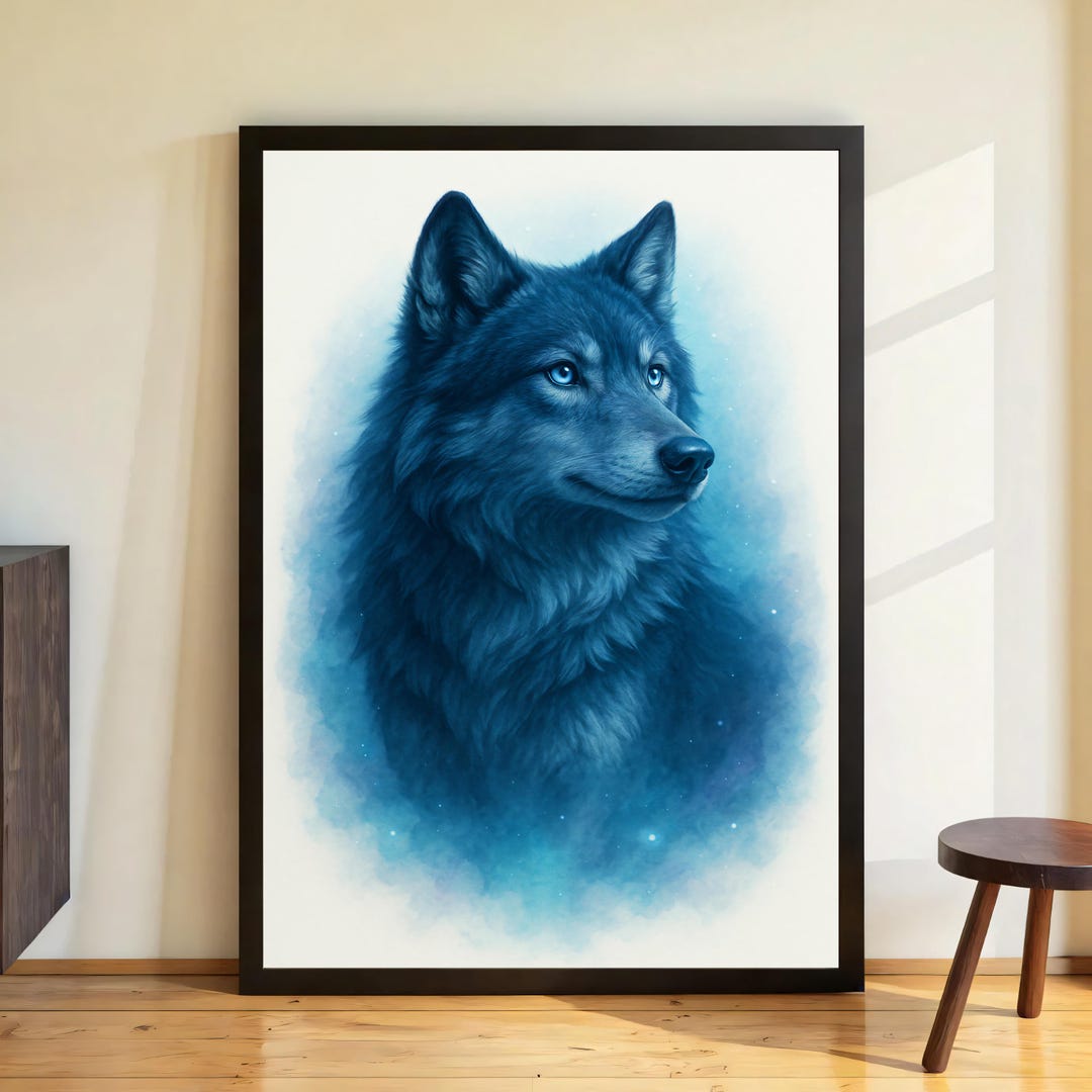 Printable Poster Blue Wolf Spirit – Mystical Wolf Portrait, Fantasy ...