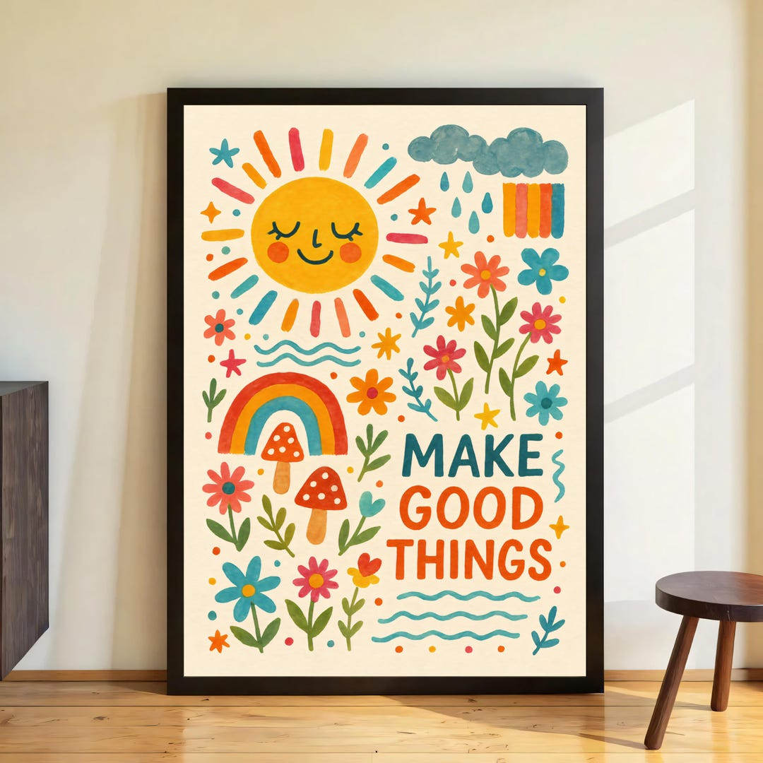 Make Good Things Poster-colorful Boho Watercolor With Sun, Rainbow ...
