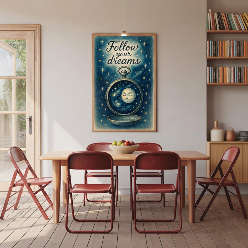 Printable Poster, Follow Your Dreams Moon & Stars Art, Motivational ...