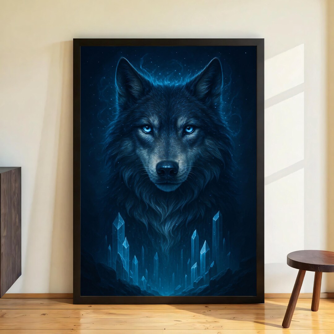 Printable Poster Crystal Blue Wolf – Mystic Spirit Animal Motif ...