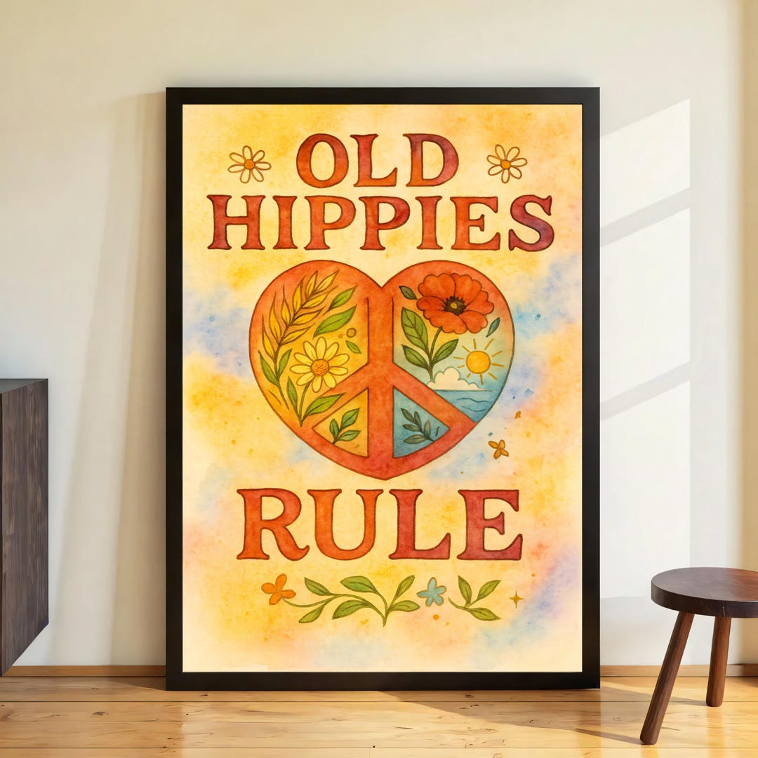 Old Hippies Rule Printable Poster, Retro 70s Hippie Wall Art, Flower ...